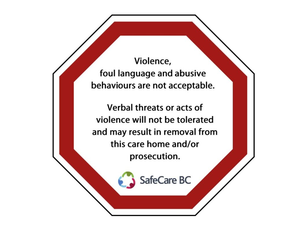 Stop violence sign - SafeCare BC