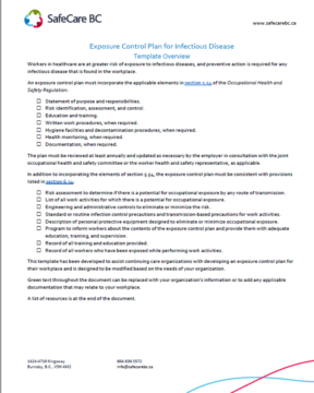 Exposure control plan template - infectious disease - SafeCare BC
