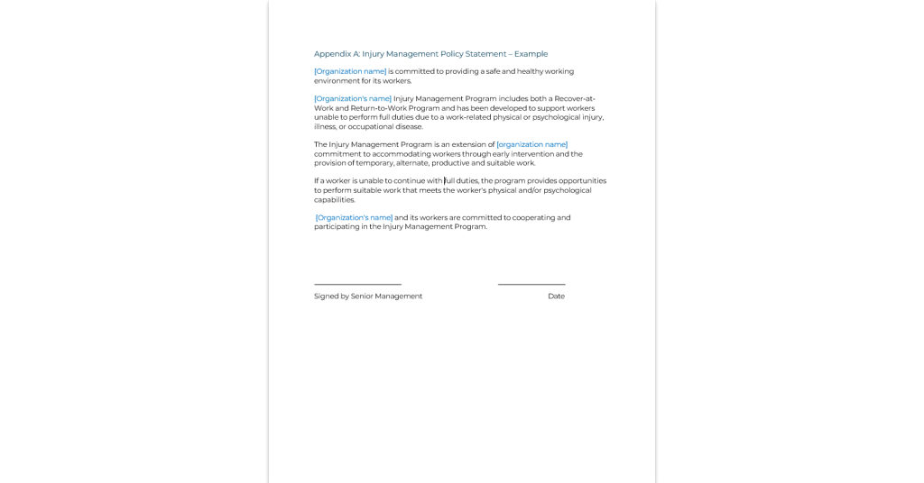 Injury management program templates - SafeCare BC