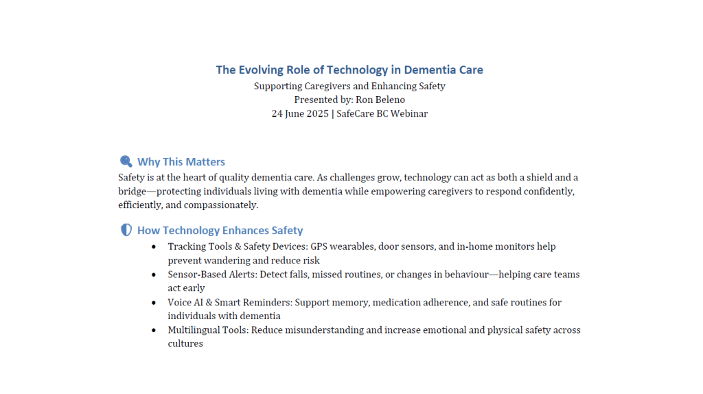 The evolving role of technology in dementia care - Supporting ...